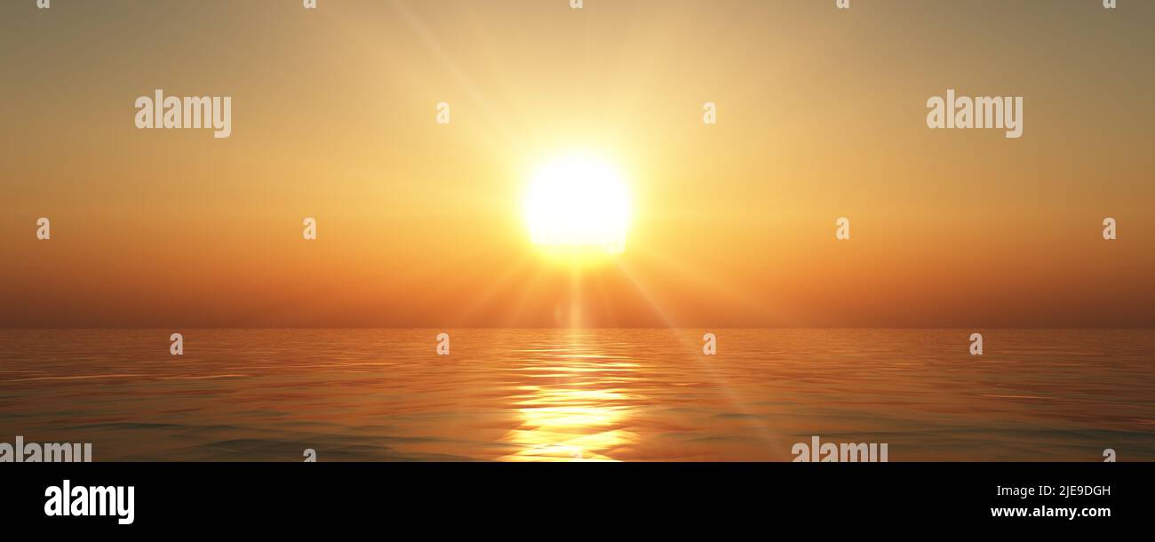 sunset sea sun ray clear sky, 3d rendering illustration Stock Photo - Alamy