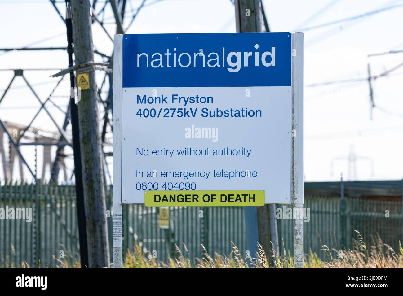 Monk Fryston Substation national grid sign, North Yorkshire, England ...