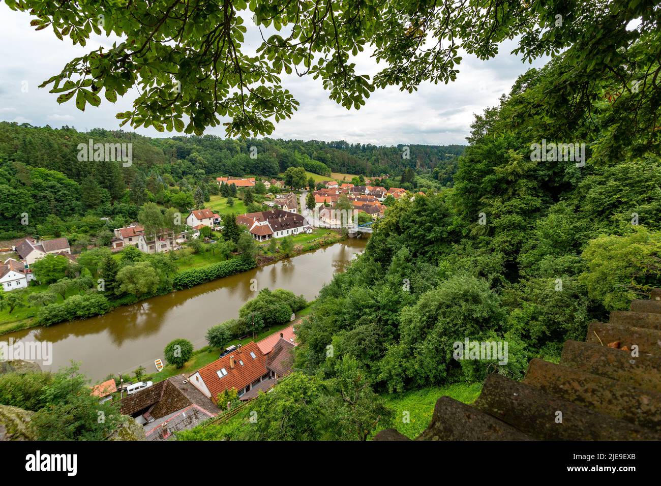 The town of Bechyne and the river Luznice, in southern Bohemia Stock ...