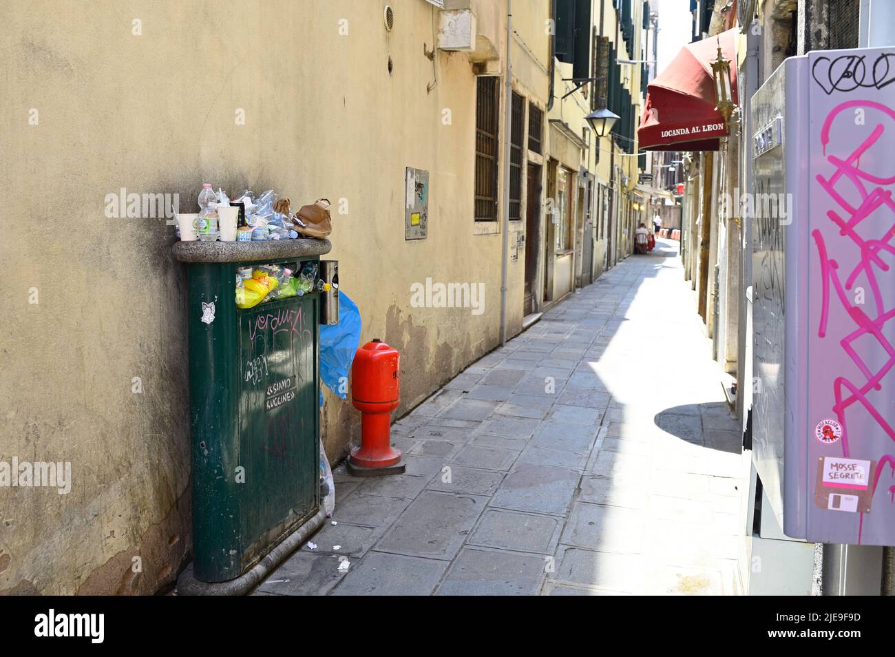 Venice, Italy. June 17, 2022. Public rubbish bin in Venice Stock Photo ...