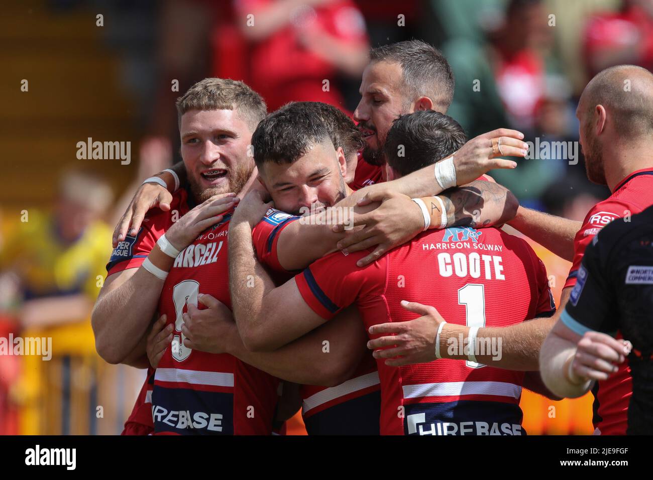Matt Parcell #9 of Hull KR celebrates his try and makes the score 4-0 ...