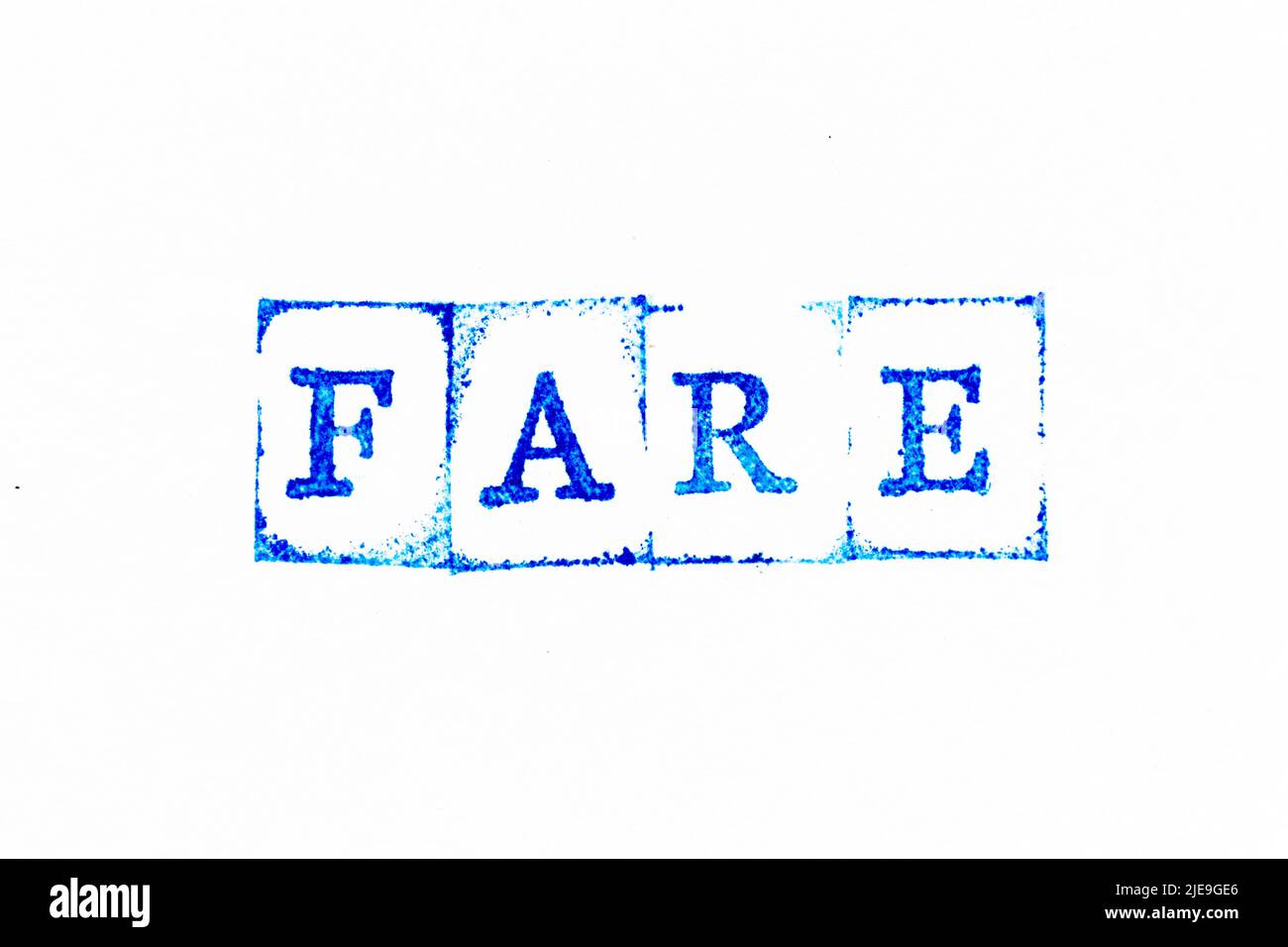 Blue color ink rubber stamp in word fare on white paper background ...