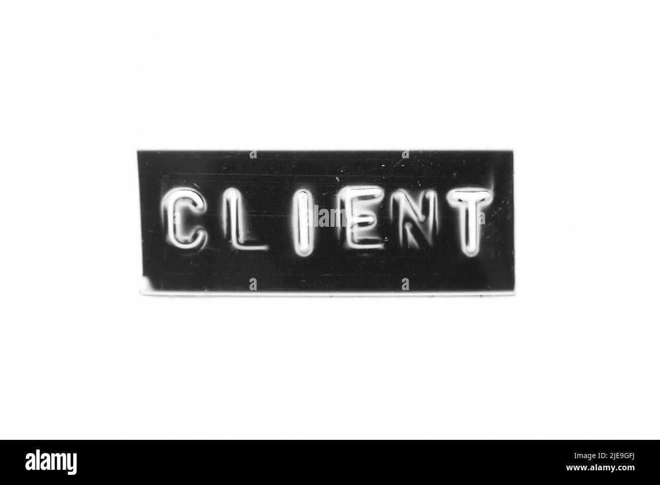 Black color banner that have embossed letter with word client on white ...
