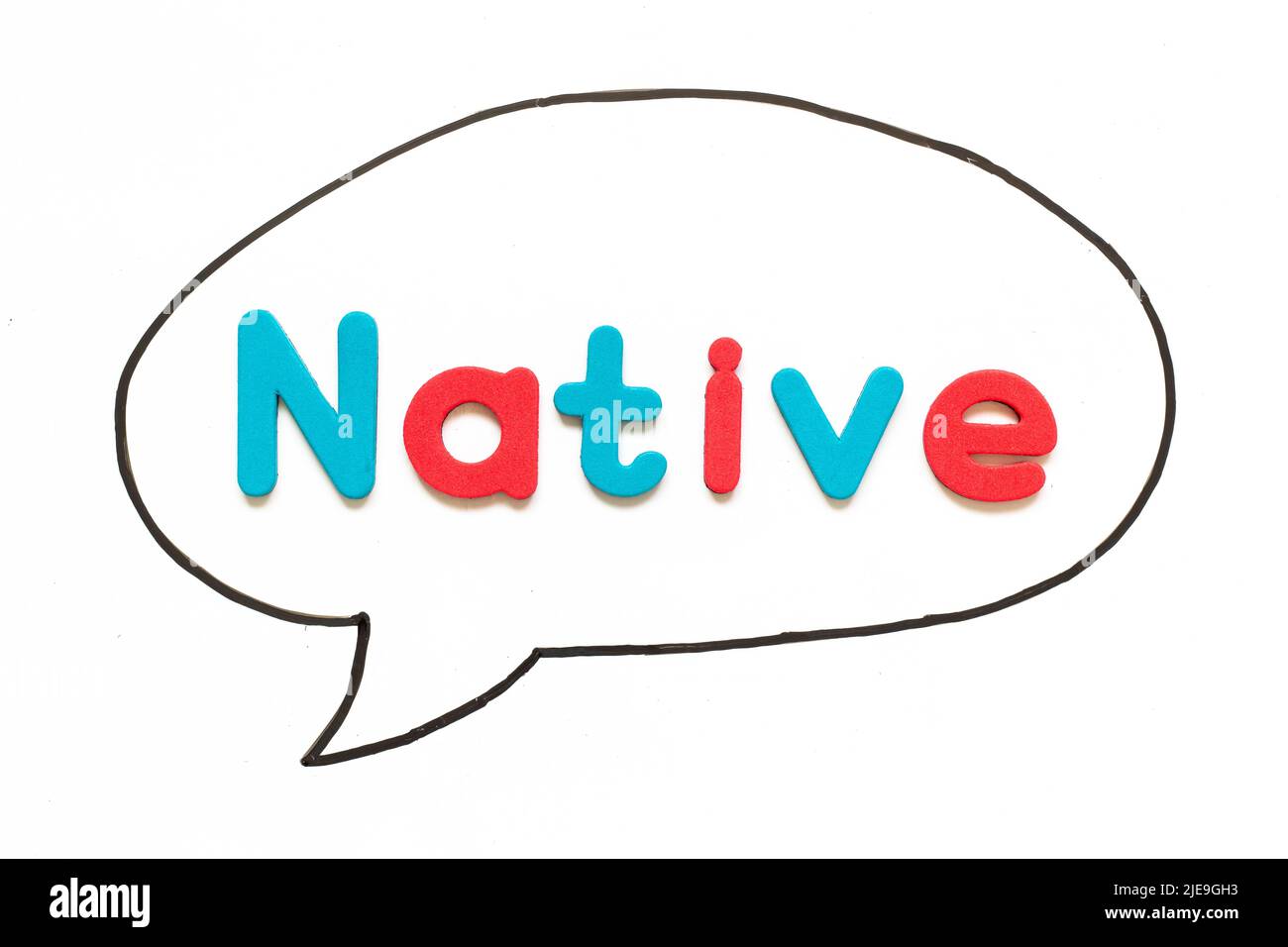 Alphabet letter with word native in black line hand drawing as bubble ...