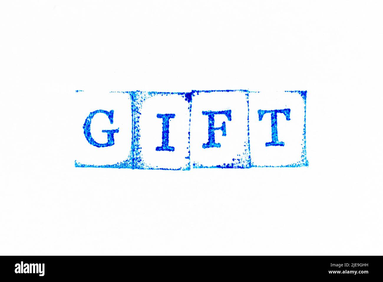 Blue color ink rubber stamp in word gift on white paper background ...