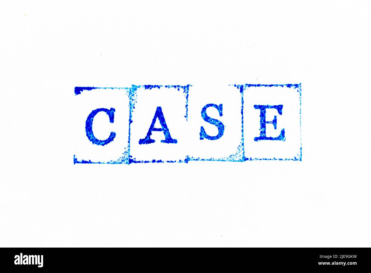 Blue color ink rubber stamp in word case on white paper background ...