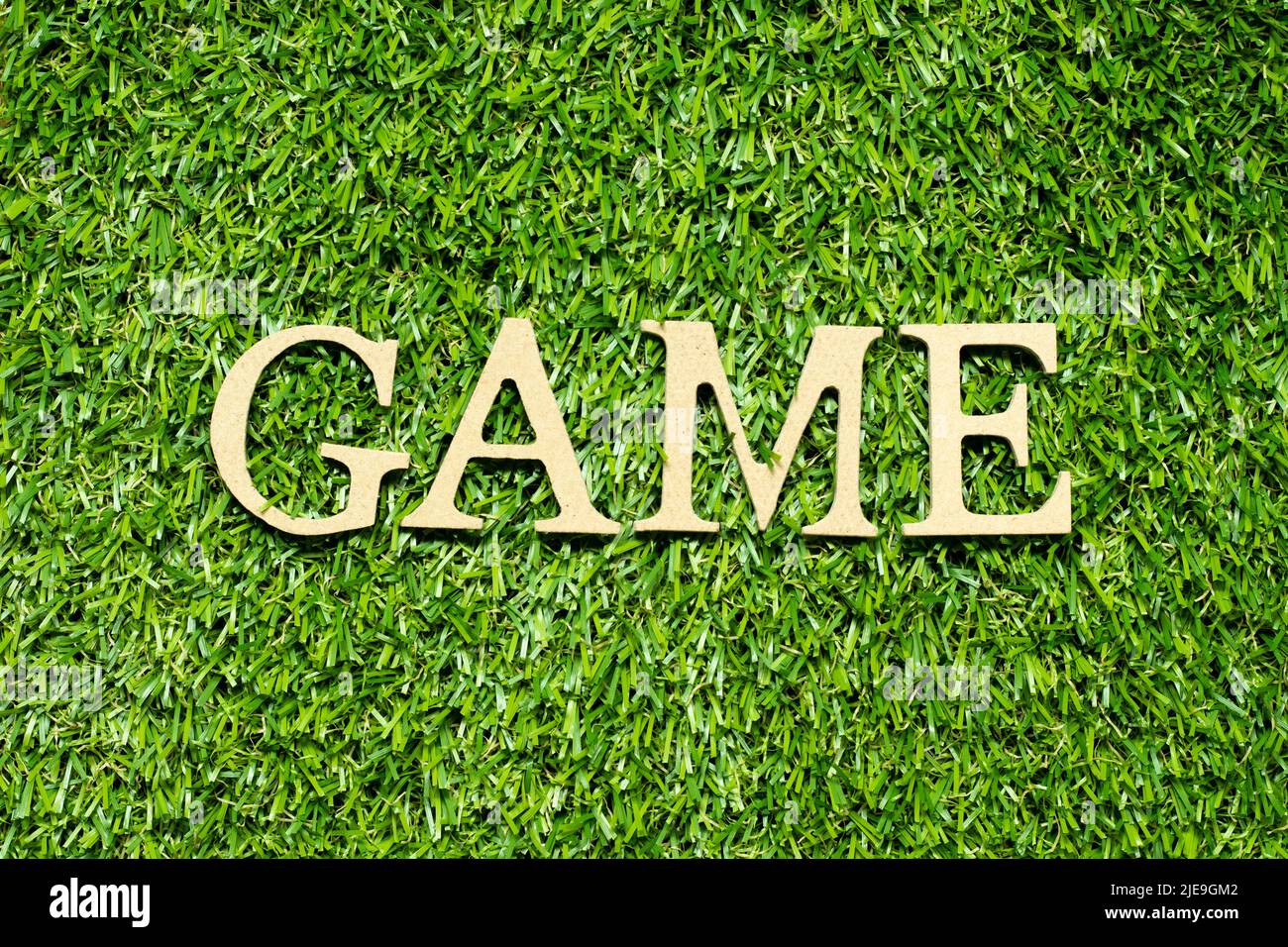 Wood alphabet letter in word game on green grass background Stock Photo ...