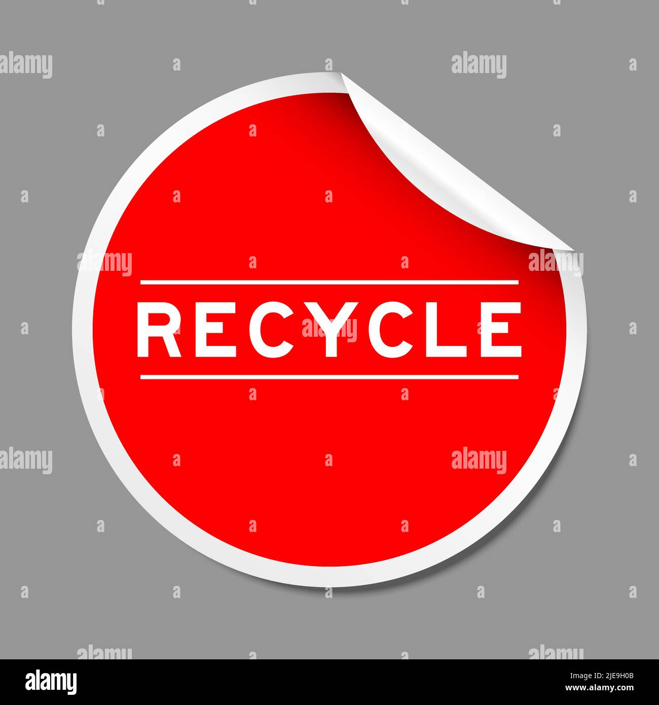 Red color peel sticker label with word recycle on gray background Stock ...