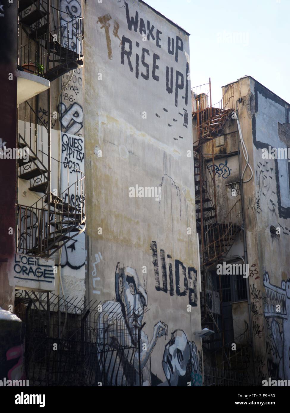 Athens alternative scene Exarcheia and port. Graffiti scene in city ...