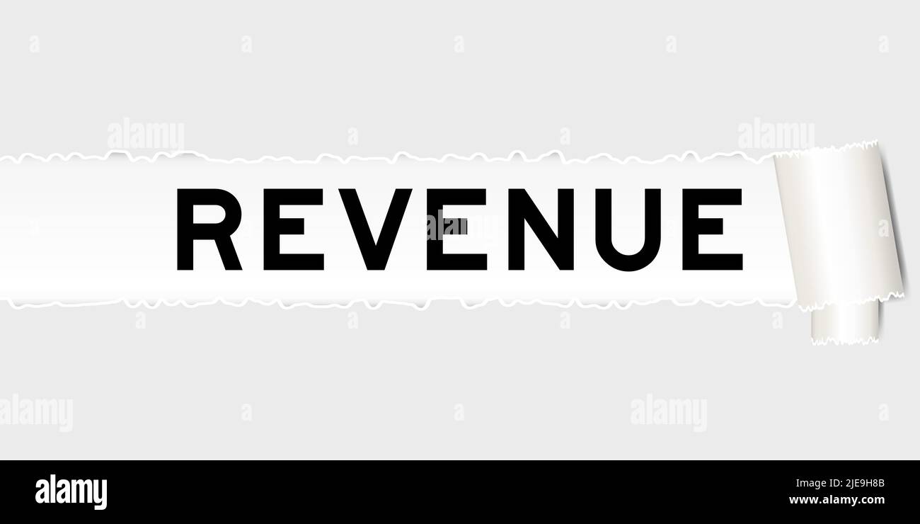Ripped gray paper background that have word revenue under torn part ...
