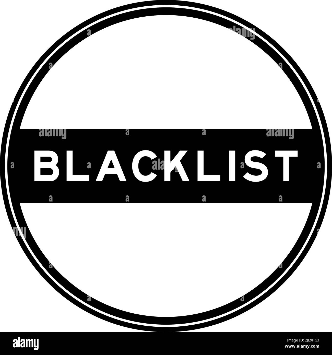 Black color round seal sticker in word blacklist on white background ...