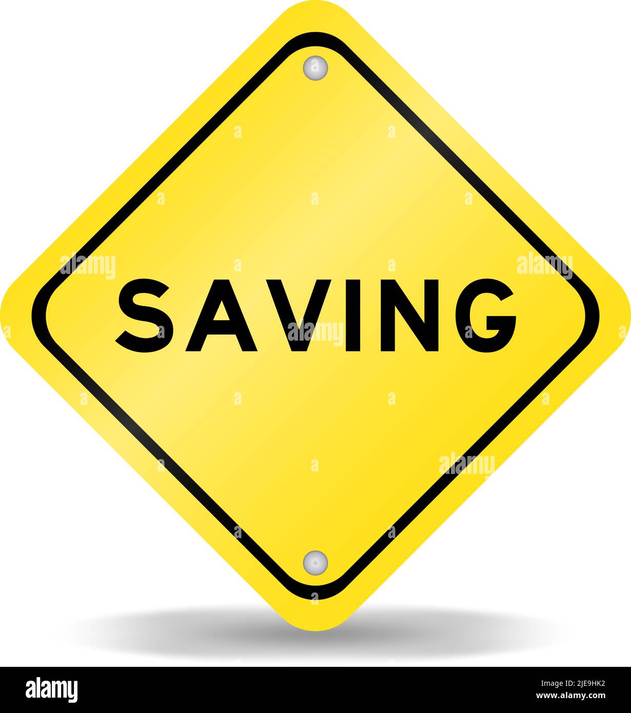 Yellow color transportation sign with word saving on white background ...