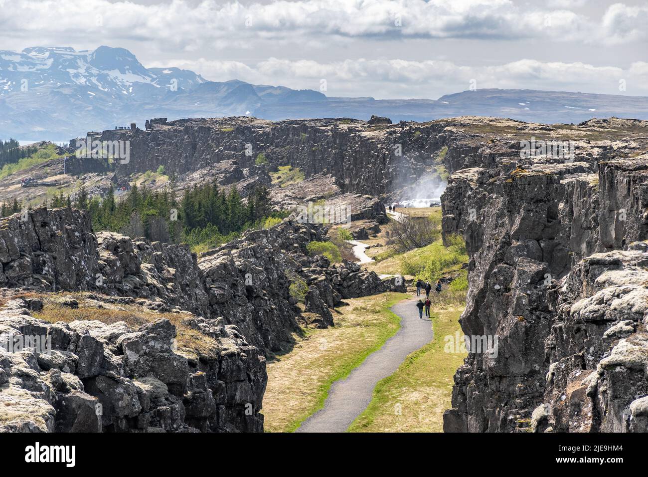 Panoramic view of the rift valley at the Thingvellir national park in ...