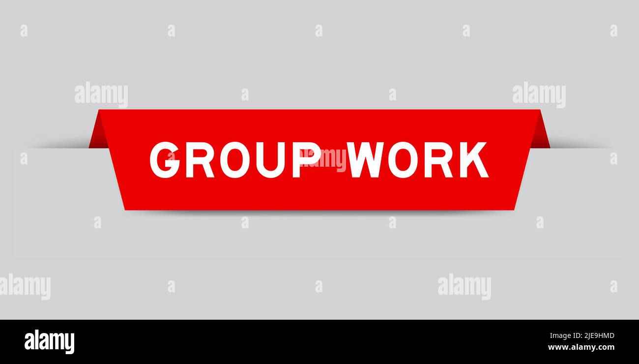 Red color inserted label with word group work on gray background Stock ...