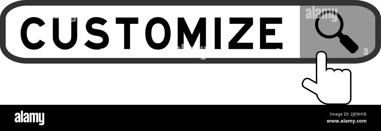 Search banner in word customize with hand over magnifier icon on white ...