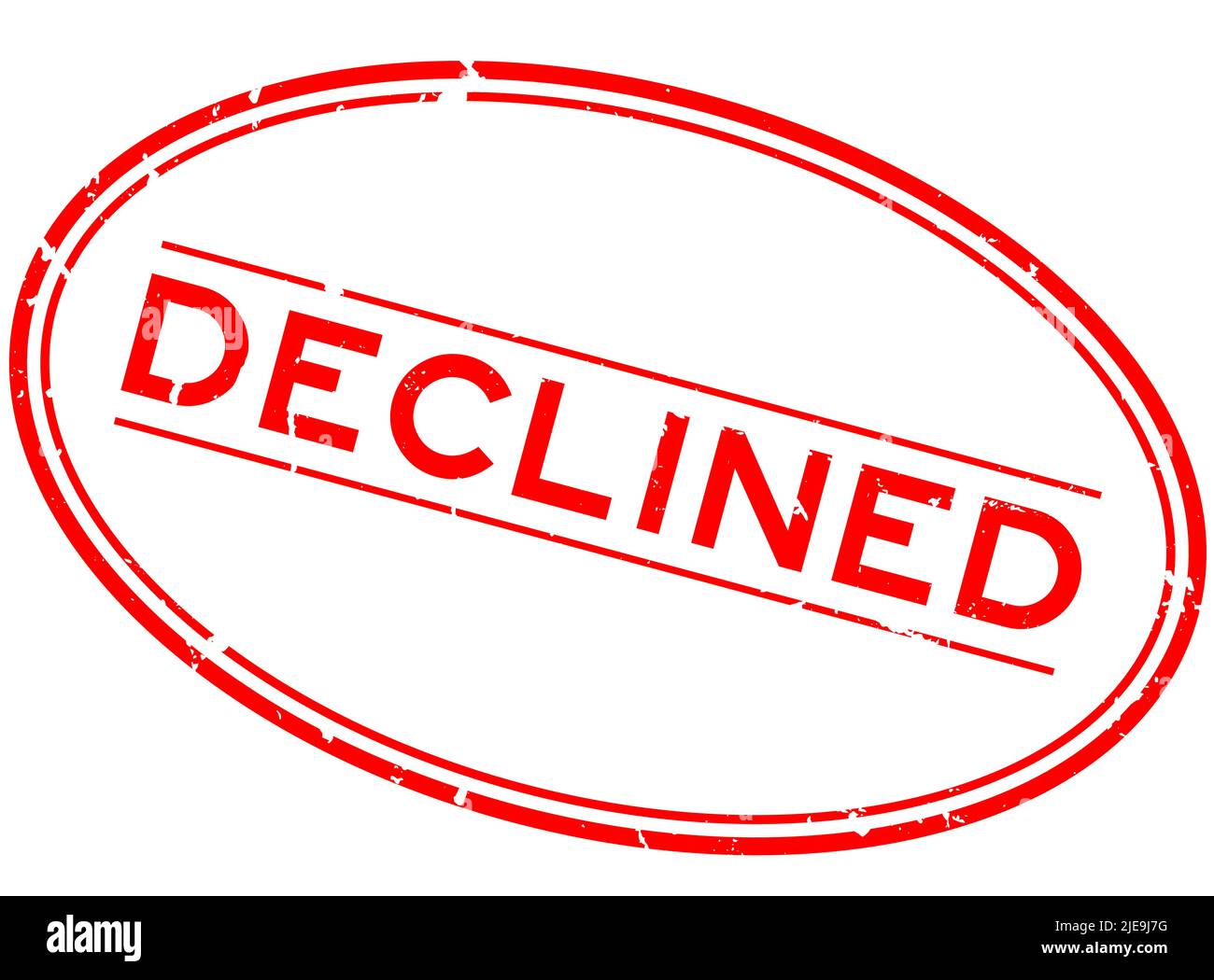 Grunge red declined word oval rubber seal stamp on white background ...