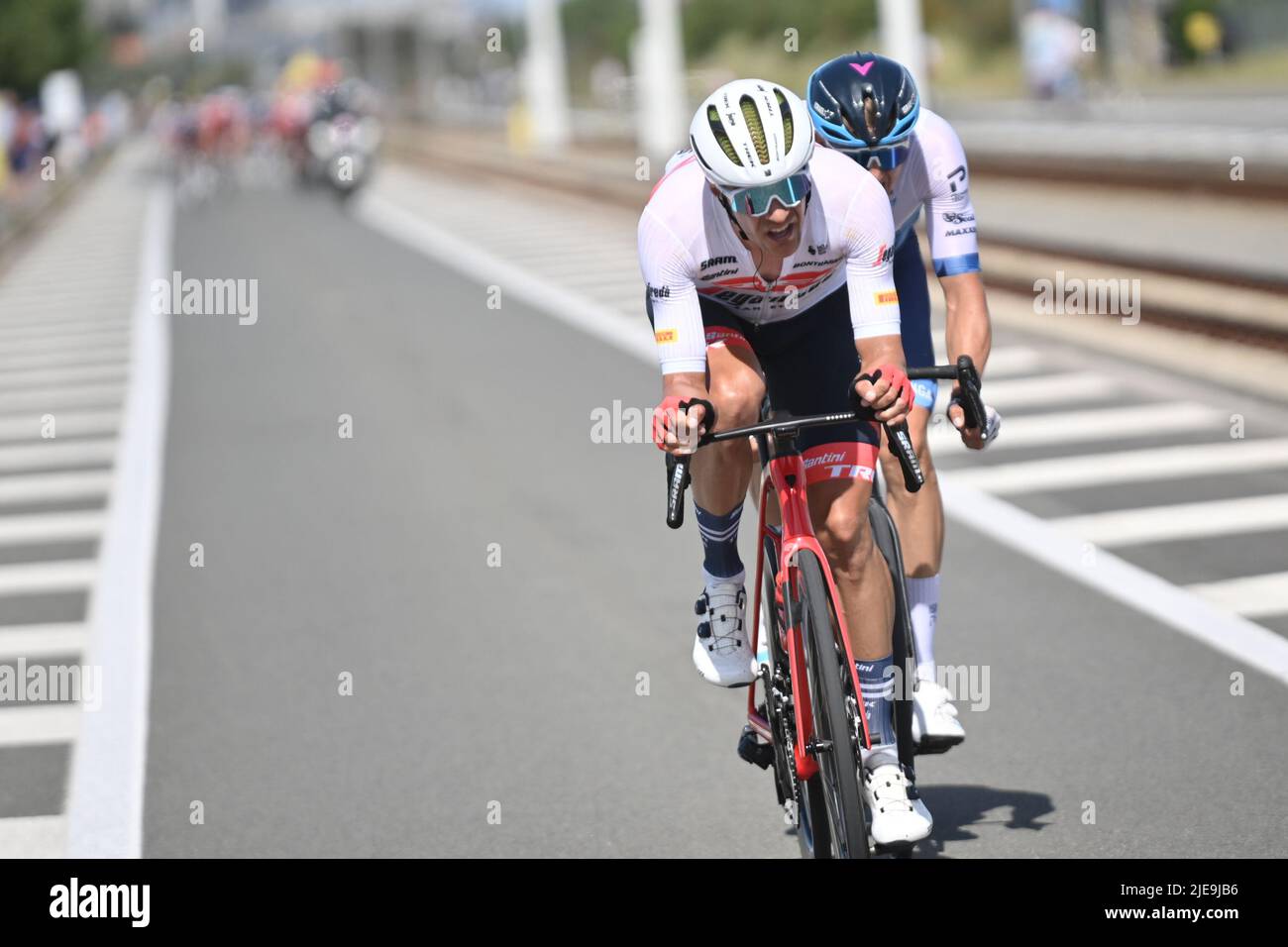 Belgian Jasper Stuyven of Trek-Segafredo and Belgian Sep Vanmarcke of ...