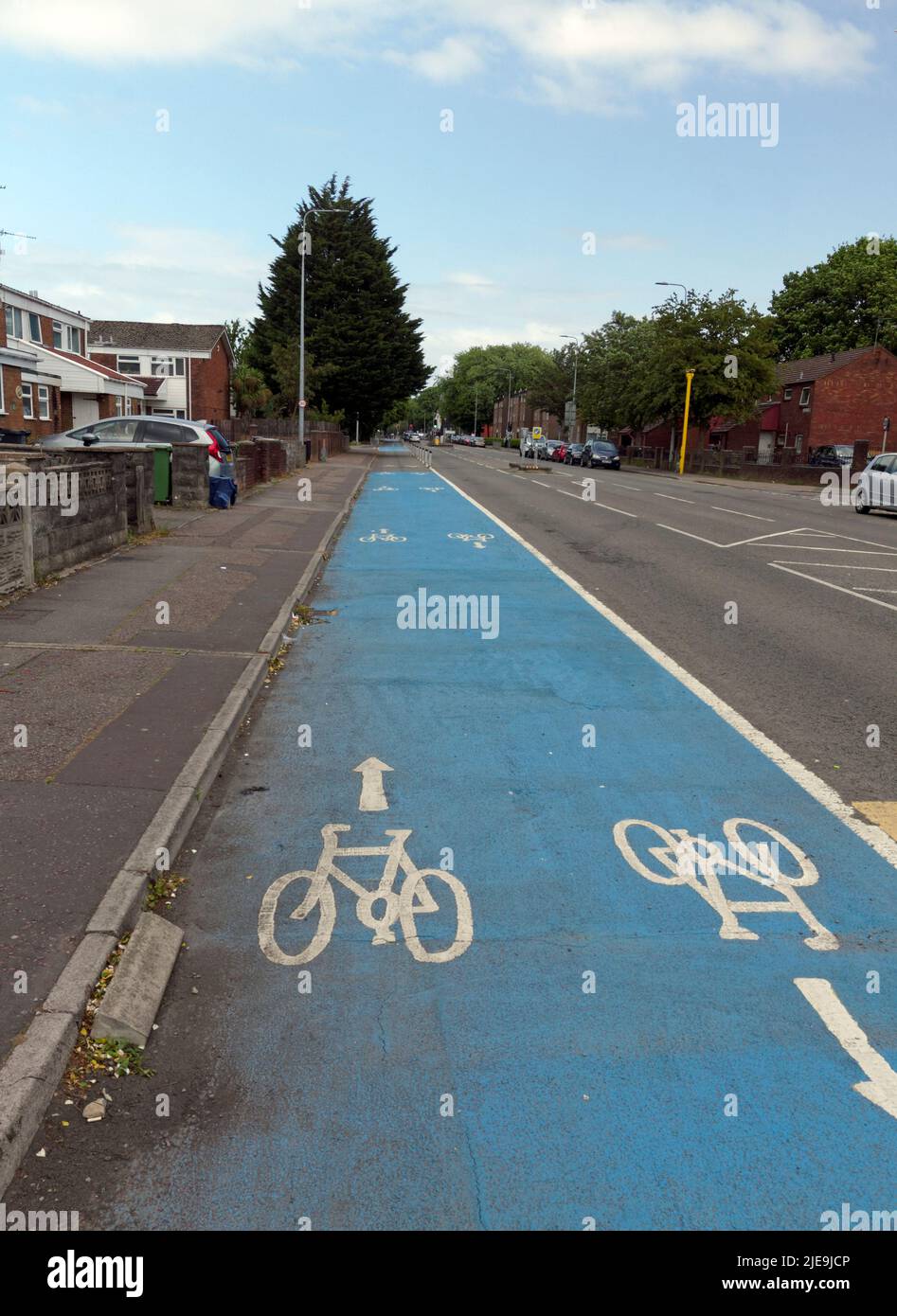 Blue cycle path, Cardiff summer 2022 Stock Photo - Alamy