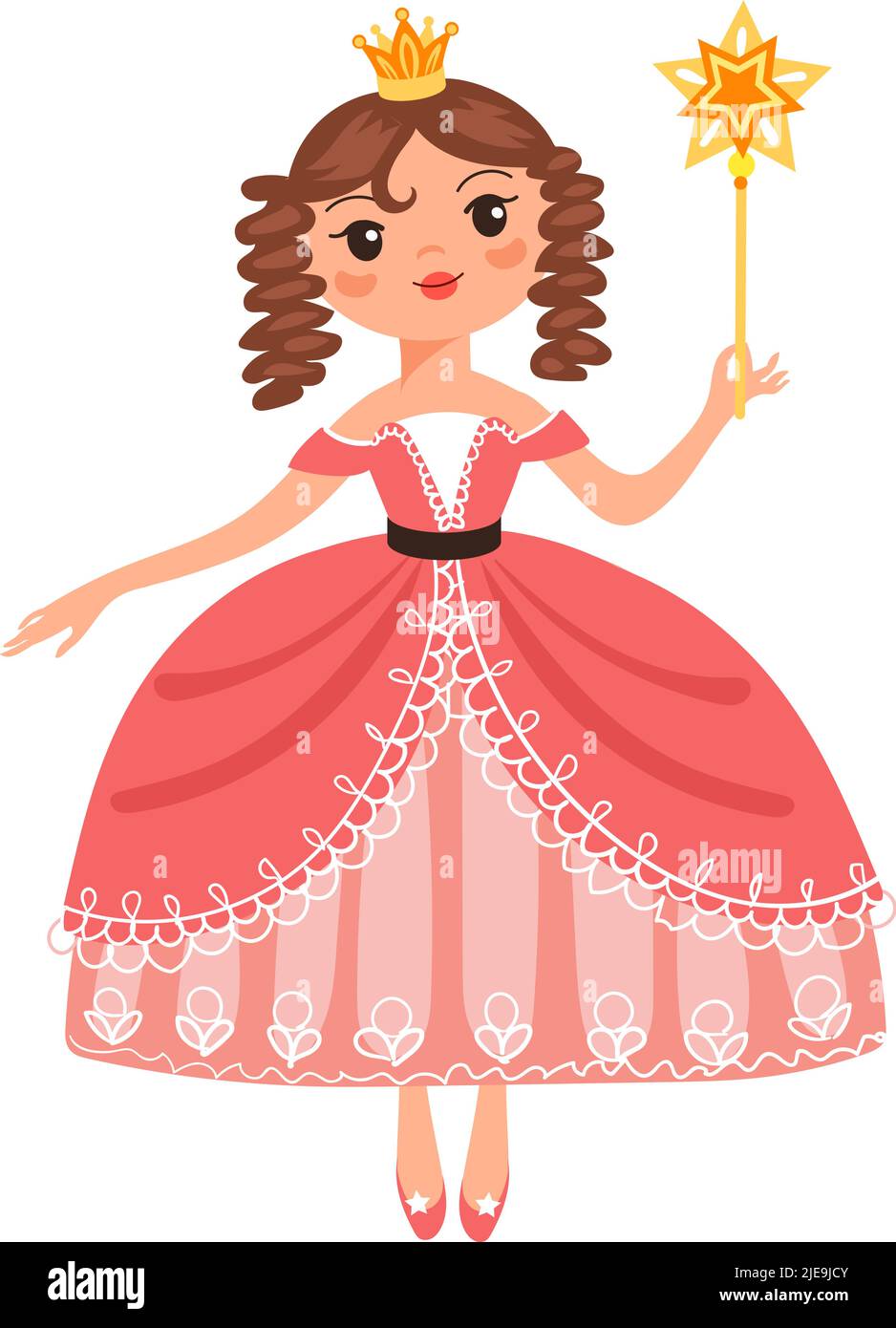 Fairytale girl with magic wand. Cute little princess Stock Vector Image ...