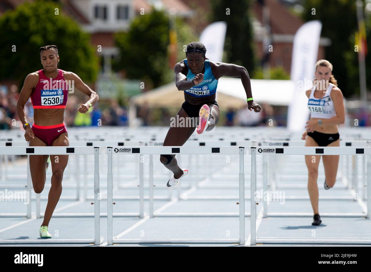 Belgian Nafissatou Nafi Thiam (L) and Belgian Anne Zagre (C) pictured ...