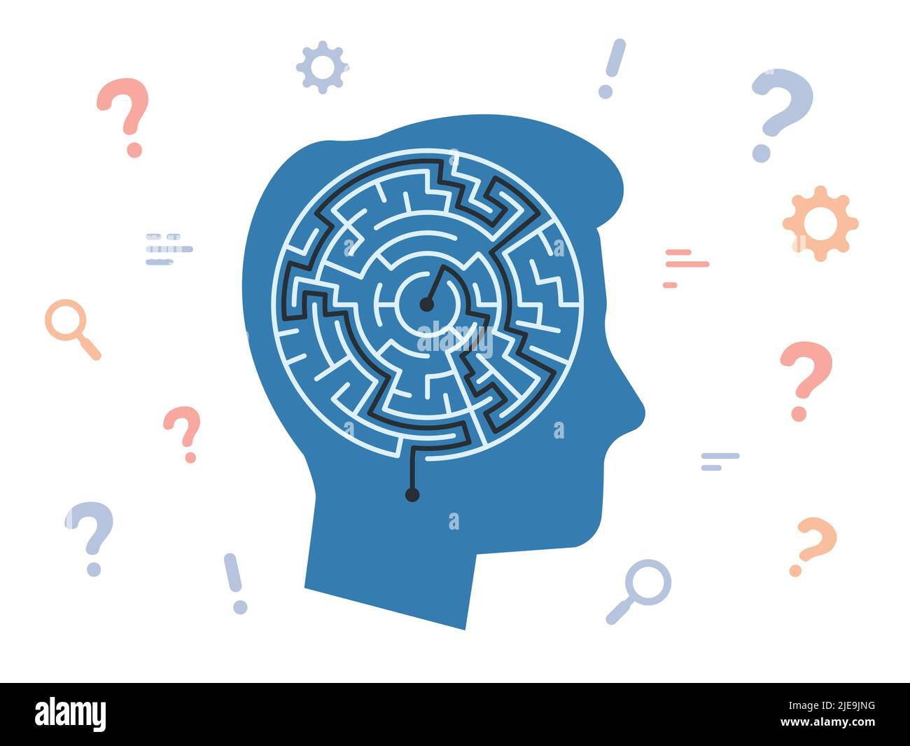 Man thinking and looking for solution. Human head with labyrinth ...
