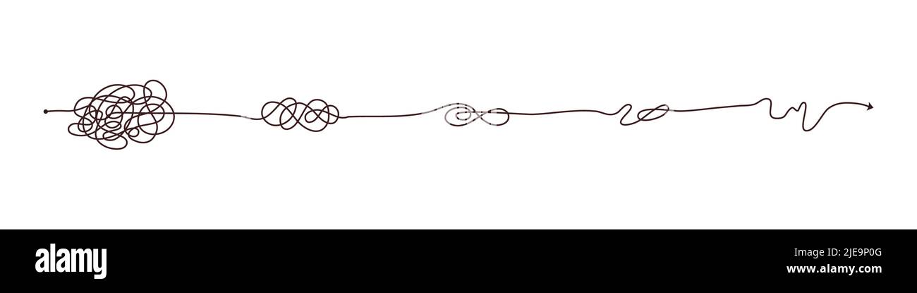 Simple line and complex easy way. Scribble doodle chaos mindset. Problem solving, difficult line ...