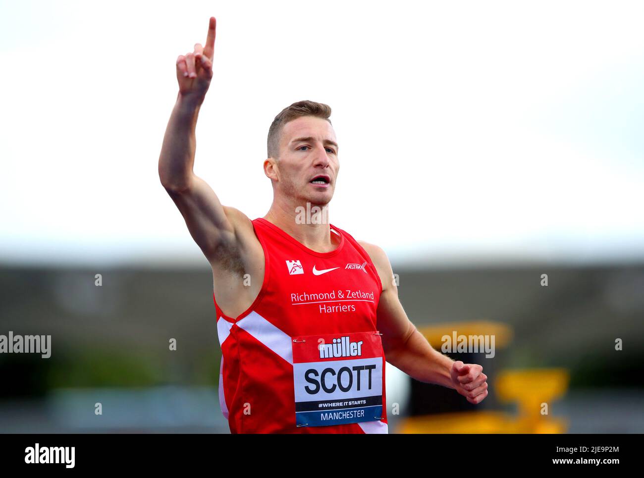 Marc Scott celebrates winning the Men's 5000m final during day three of ...