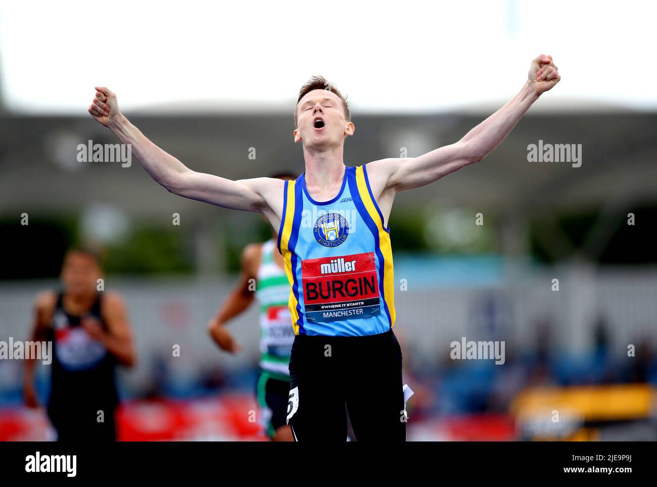 Max Burgin celebrates winning the Men's 800m final during day three of ...