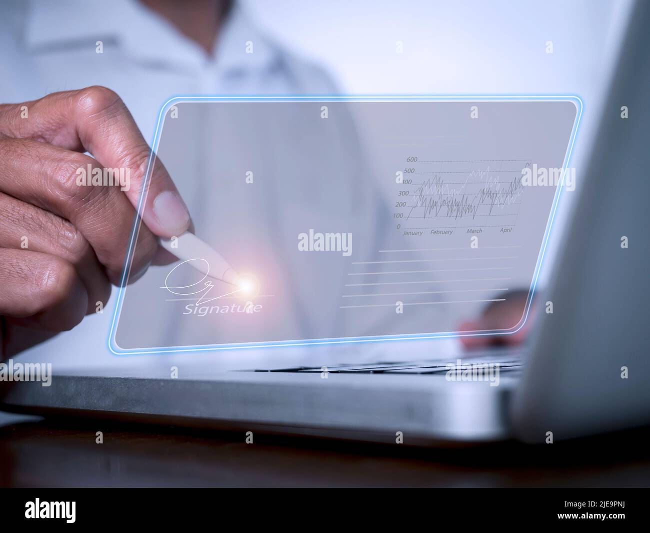 businessman use electronic pen sign signature on electronic E-signing ...