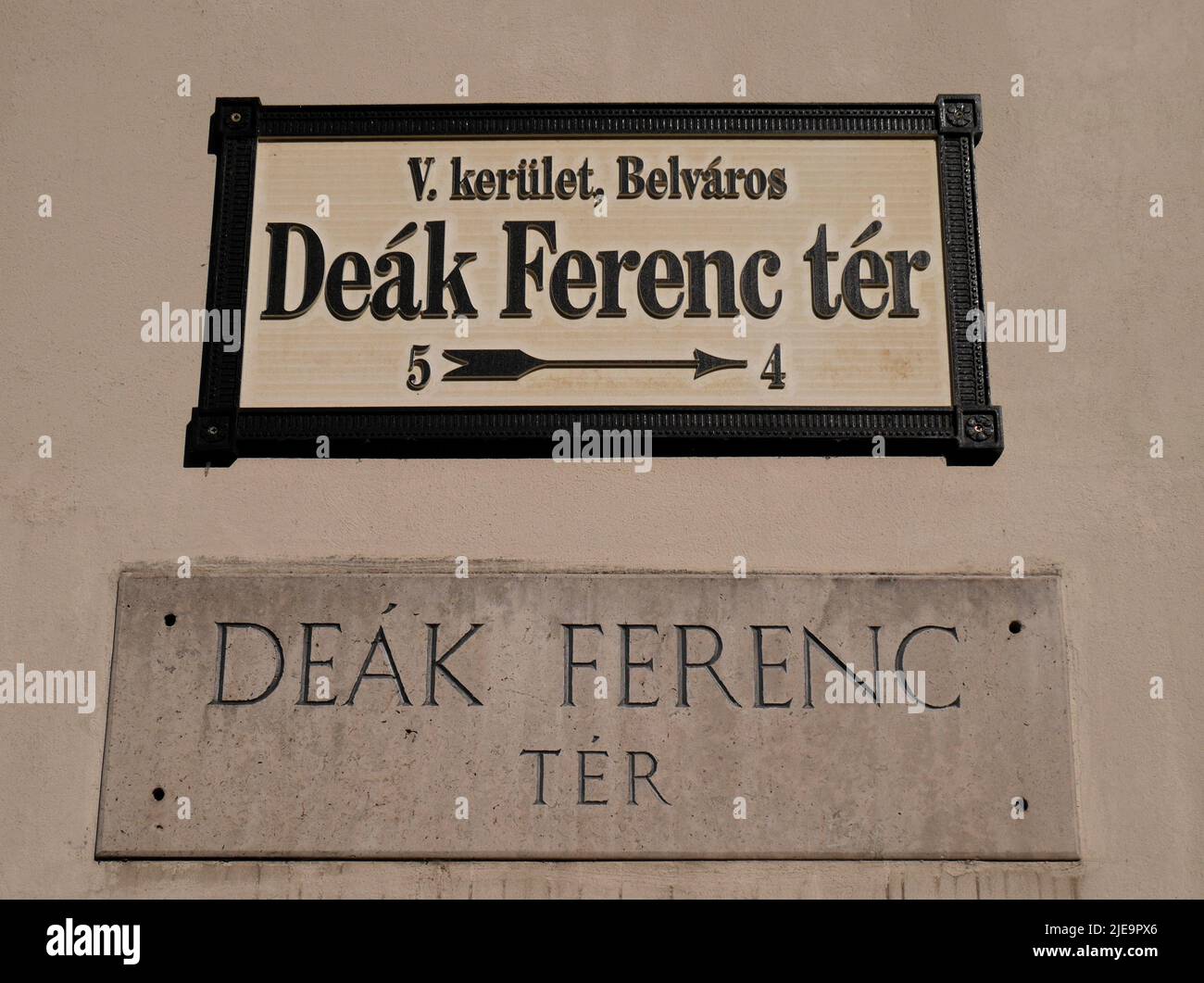 Street sign, road sign, Deak Ferenc ter, Budapest, Hungary Stock Photo ...