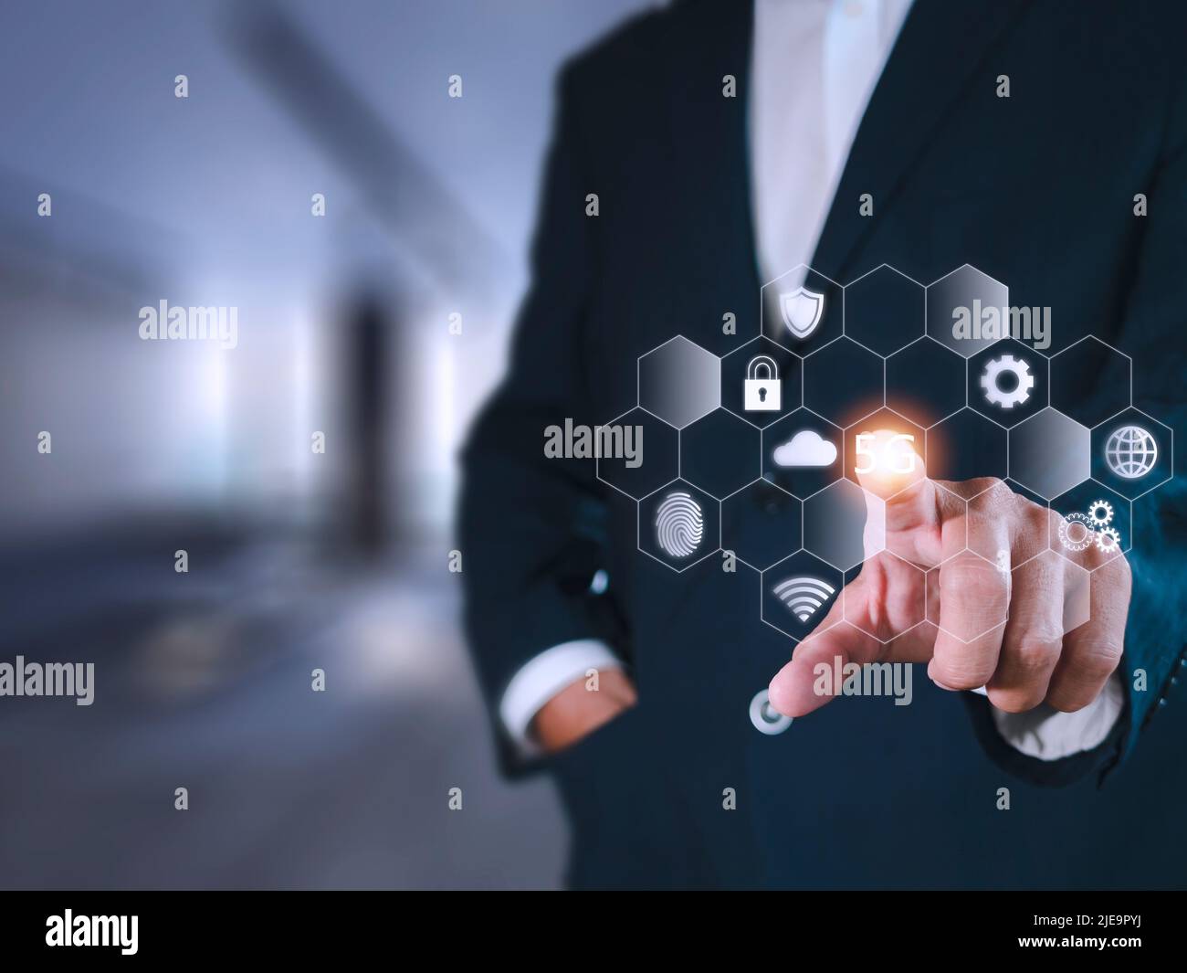 Man hand point 5G logo connect to cloud Digital transformation, new ...