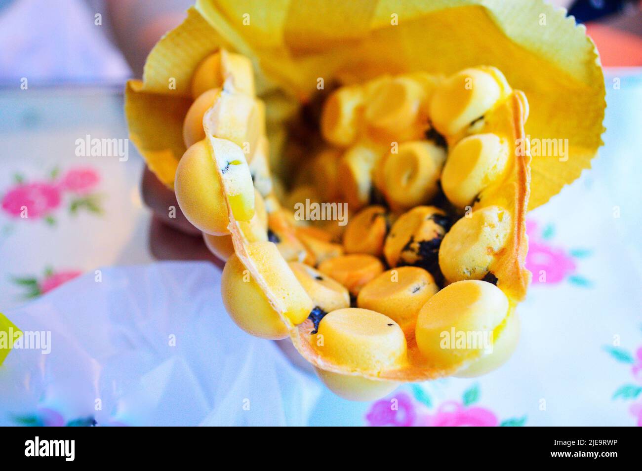 Closeup of Hong Kong Egg Puffs (Eggette/ Waffles) with Seaweed Flavour ...