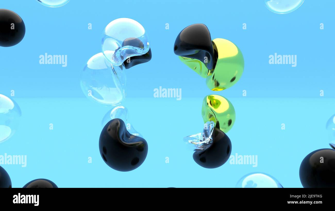 Soft color metal glass balls ob blue back Stock Photo - Alamy