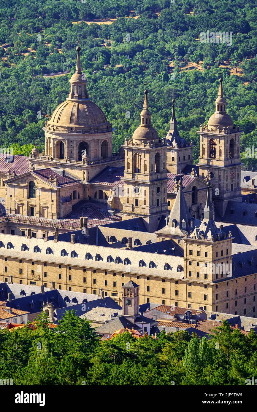 Towers of the monastery of El Escorial, Unesco heritage, Madrid Stock ...