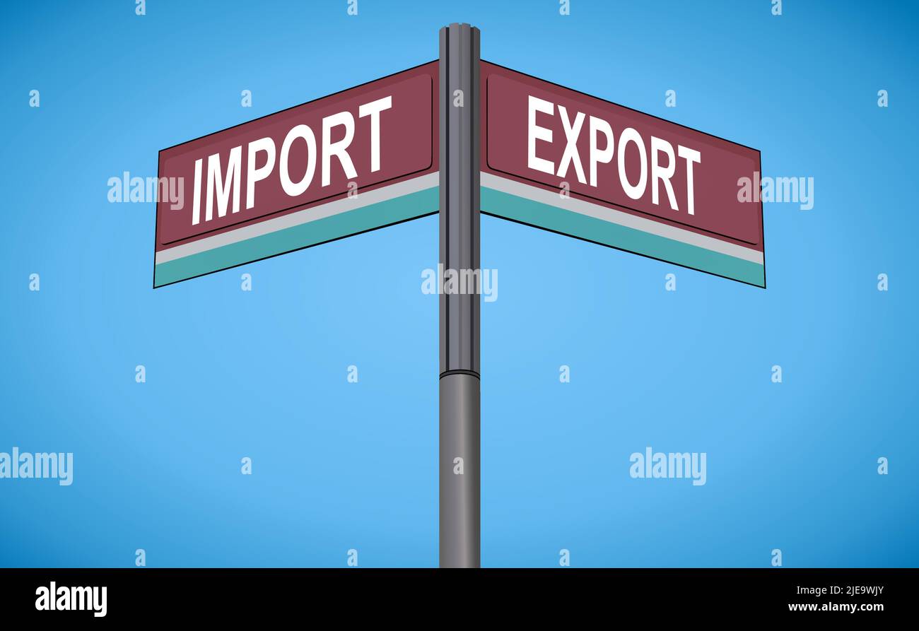 Import on one side with Export on another direction, chrome road sign ...