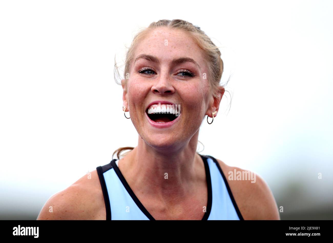 Jessica Tappin reacts after competing in the Women's 400m Hurdles final ...