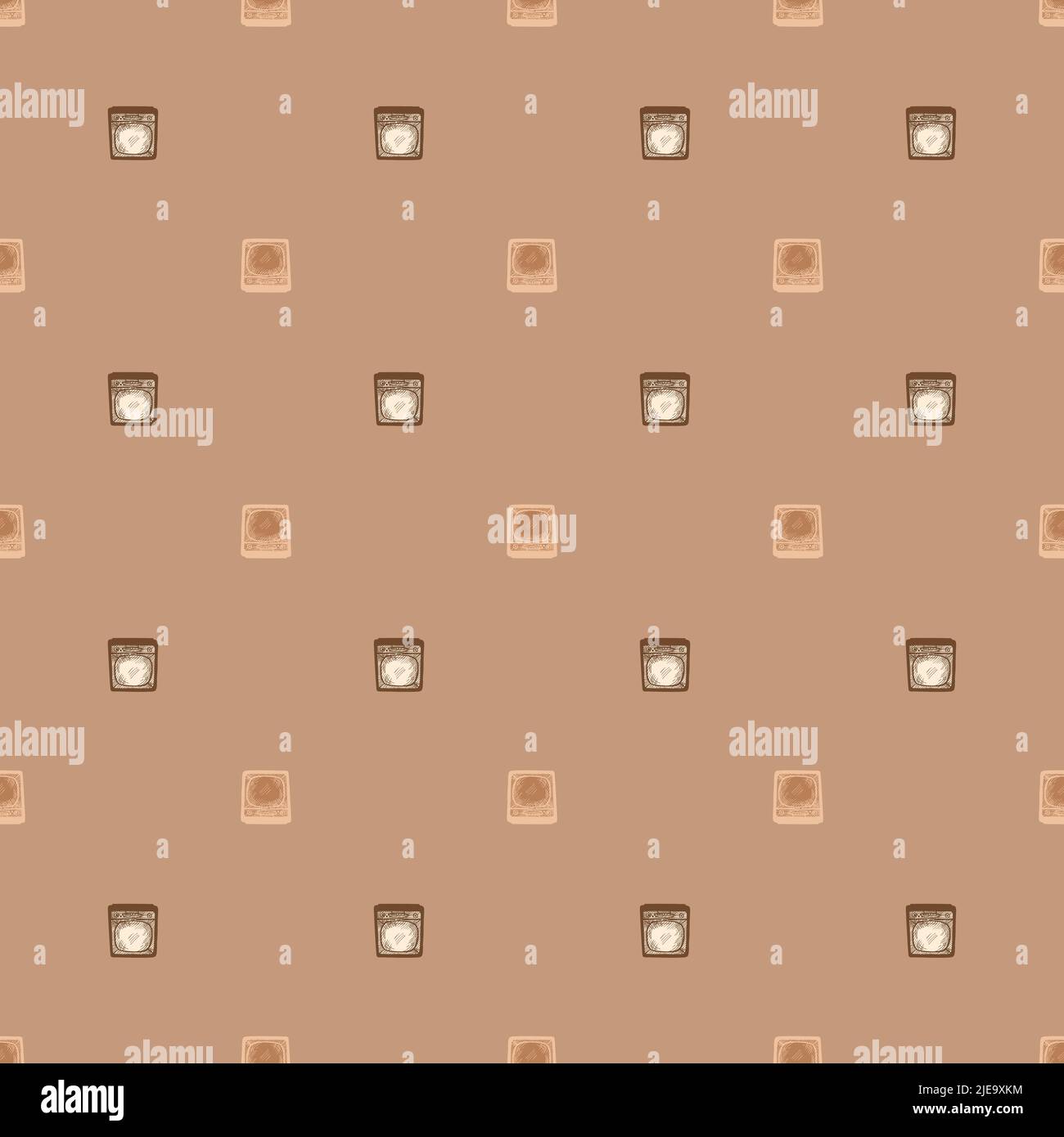 Retro TV engraved seamless pattern. Vintage television media equipment ...