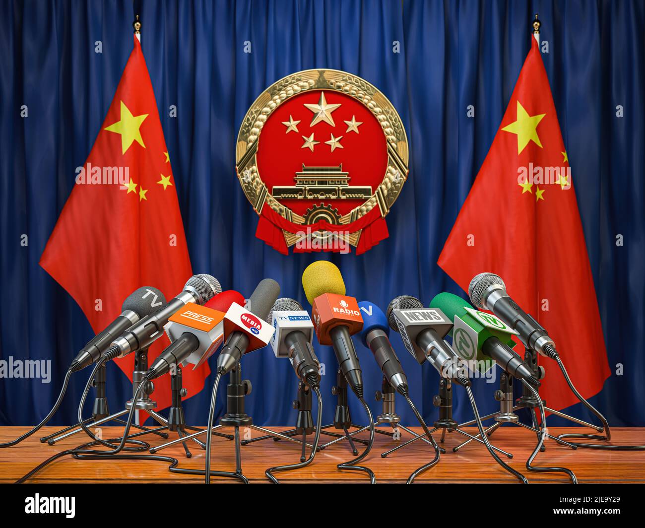 Official press conference of China fgoverment or president. Flags of ...