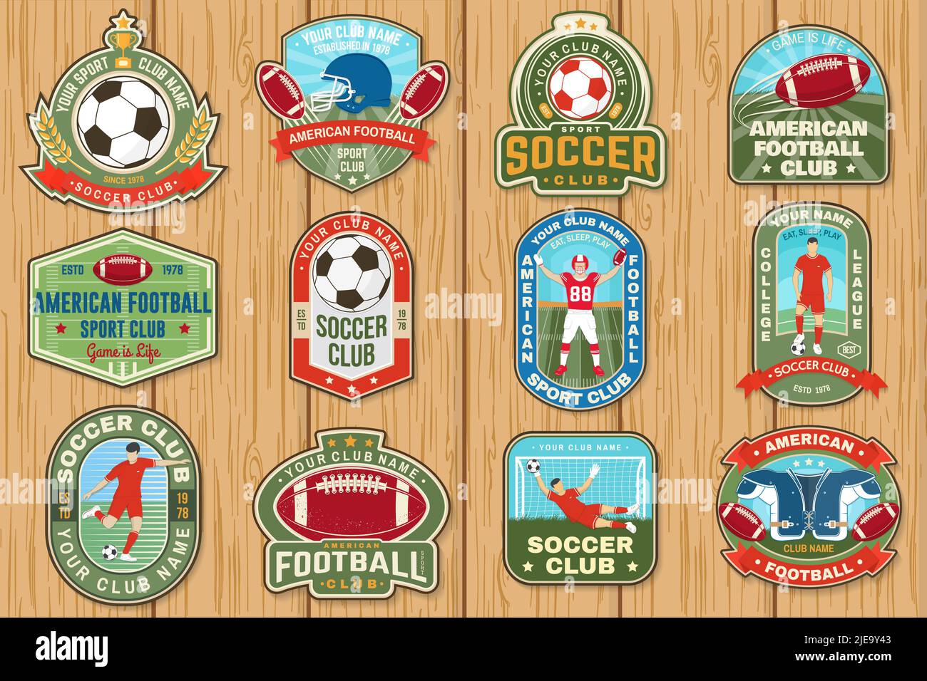 Set of american football and soccer club embroidery patch. Vector for ...