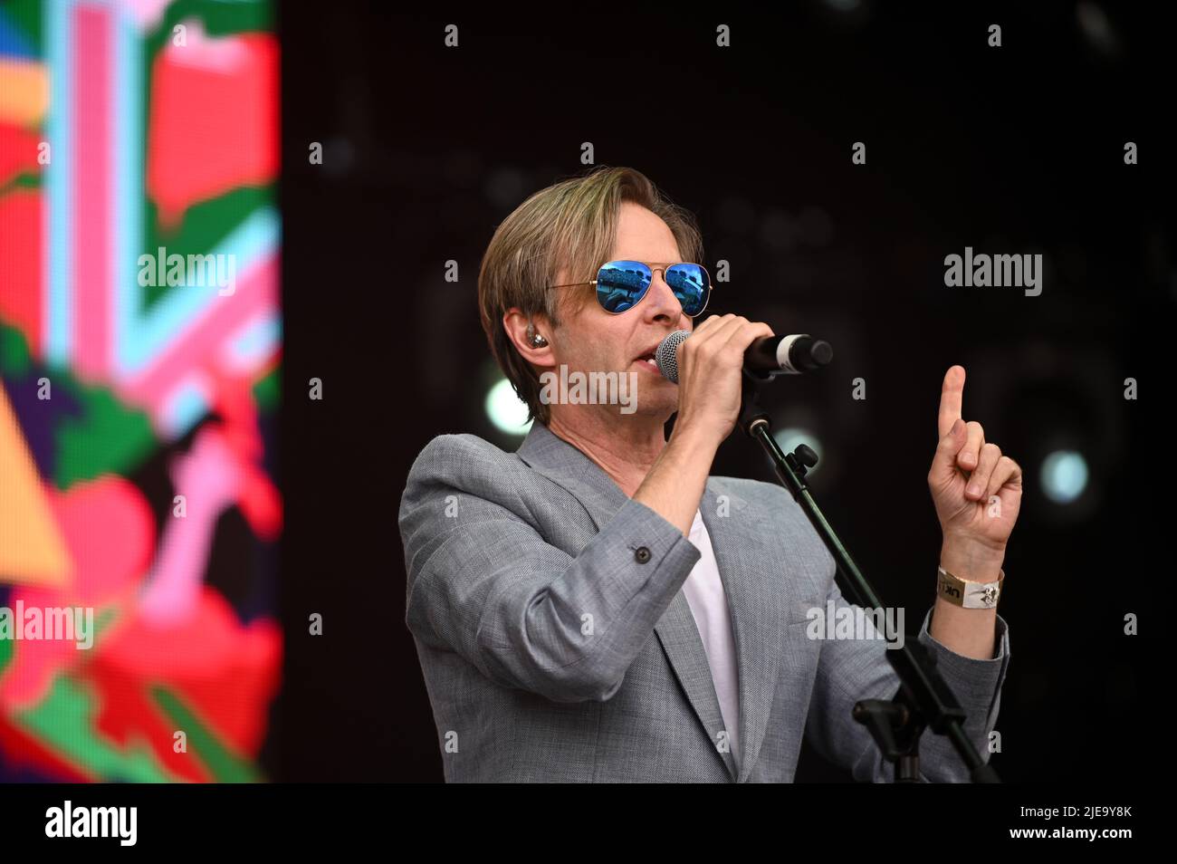 Leeds, UK. 25th June, 2022. Clark Datchler lead singer of Johnny Hates ...