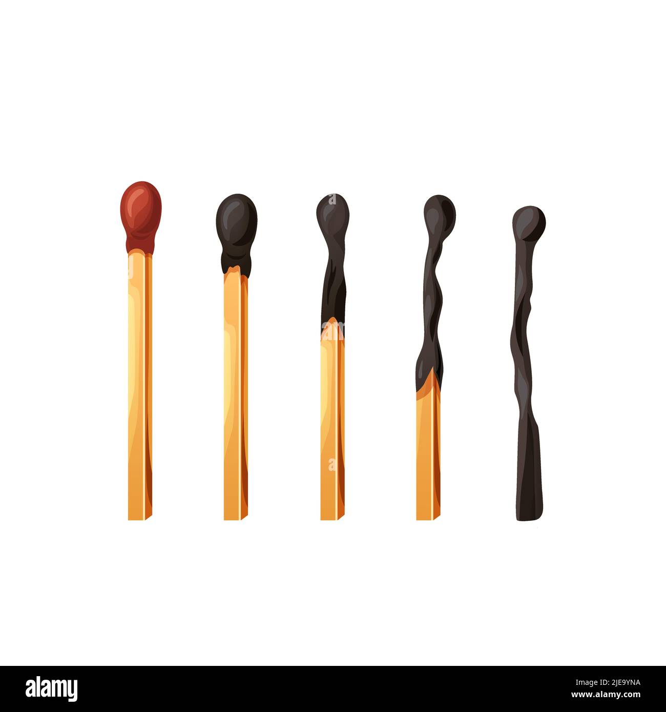 Burnt match stick with fire. Set of matchsticks with sulfur head ...