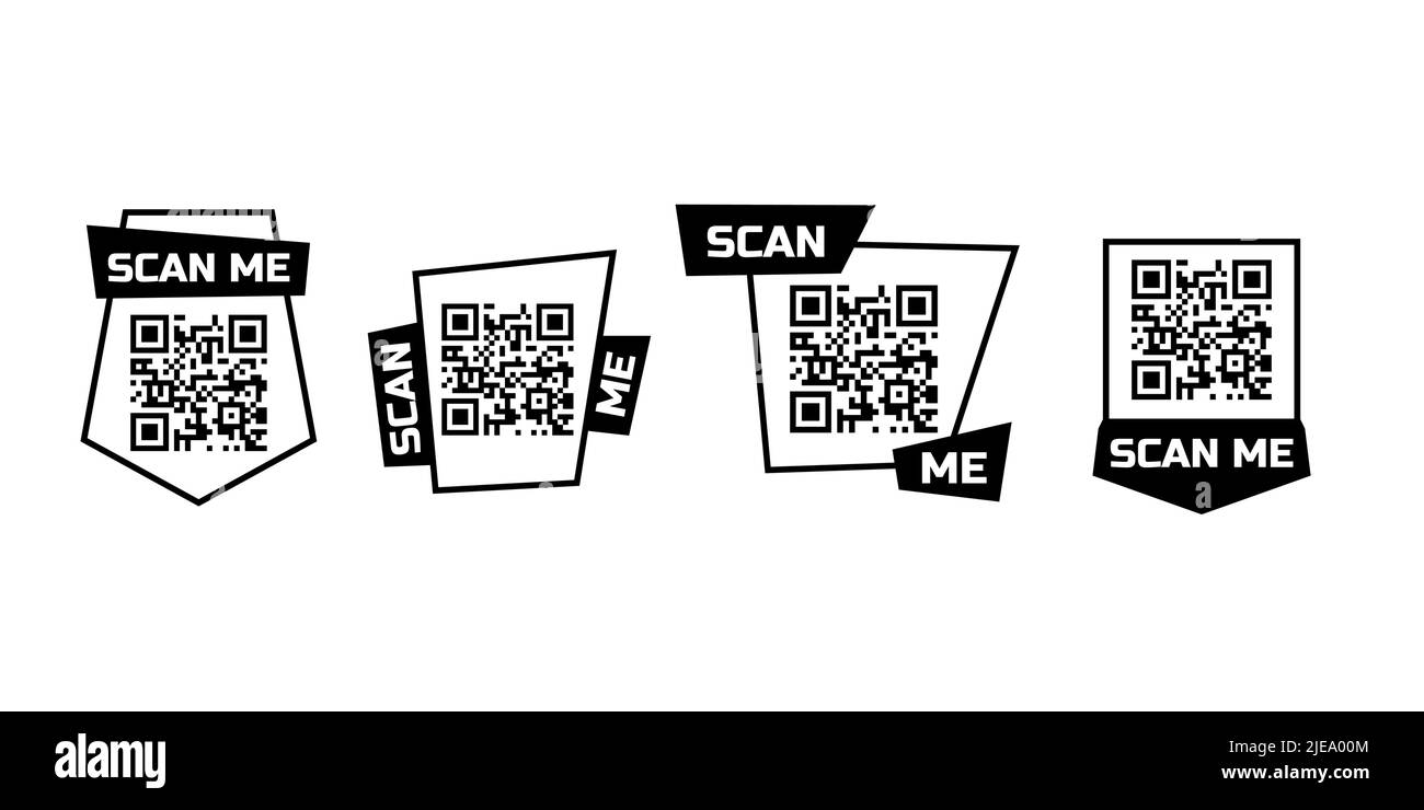 Scan me qr code icon for smartphone bundle. Set of frames quick barcode ...