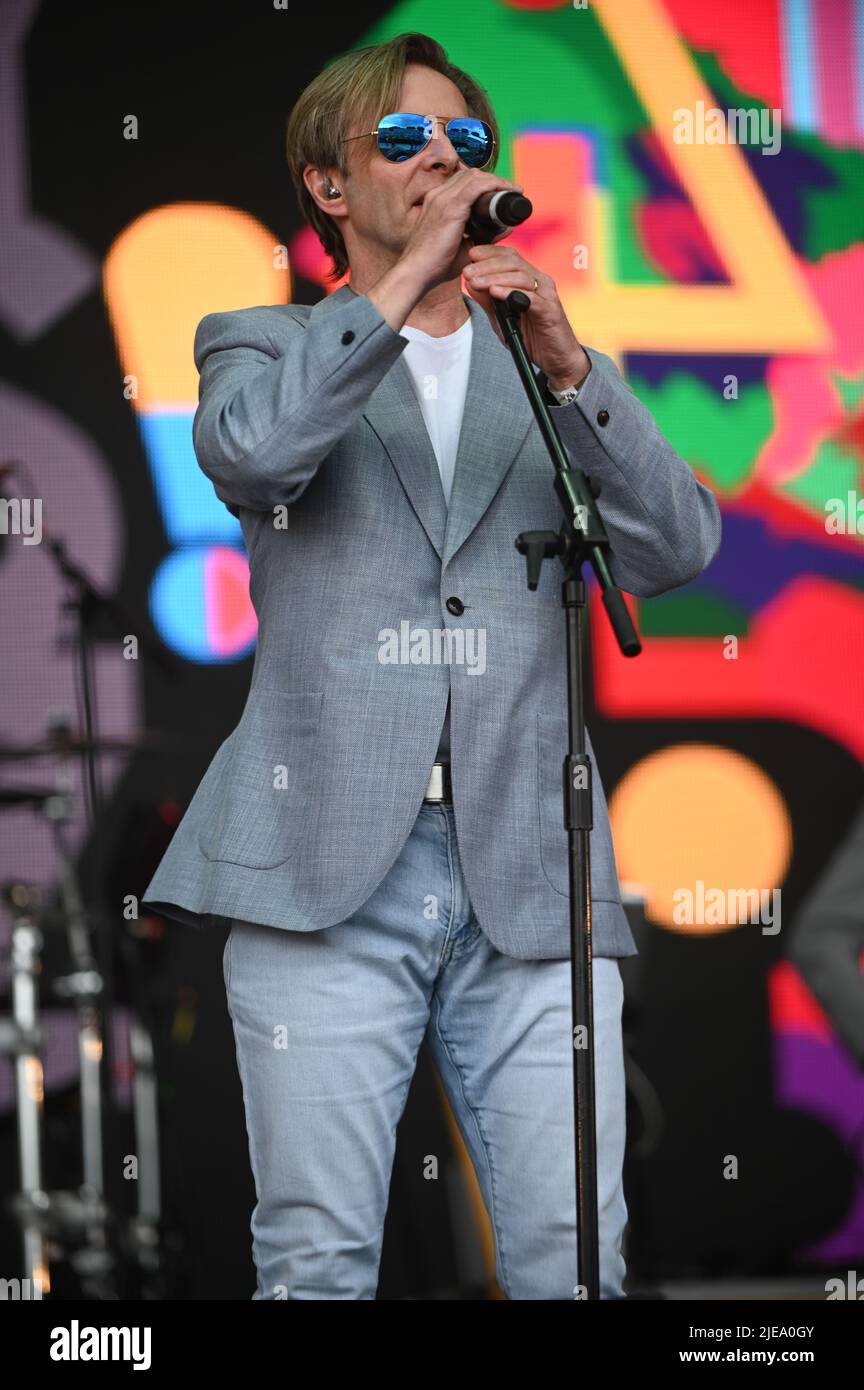 Leeds, UK. 25th June, 2022. Clark Datchler lead singer of Johnny Hates ...