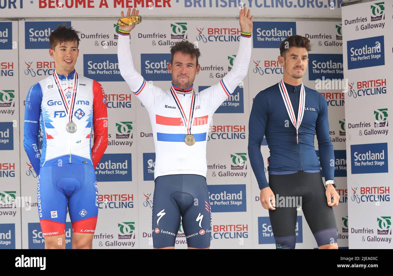 (left to right) Sam Watson, who won silver, Mark Cavendish, who won ...