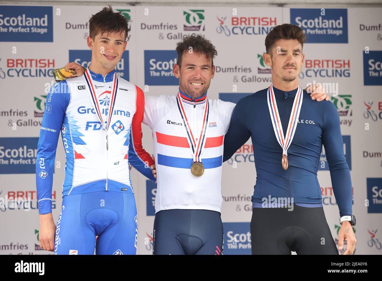 (left to right) Sam Watson, who won silver, Mark Cavendish, who won ...