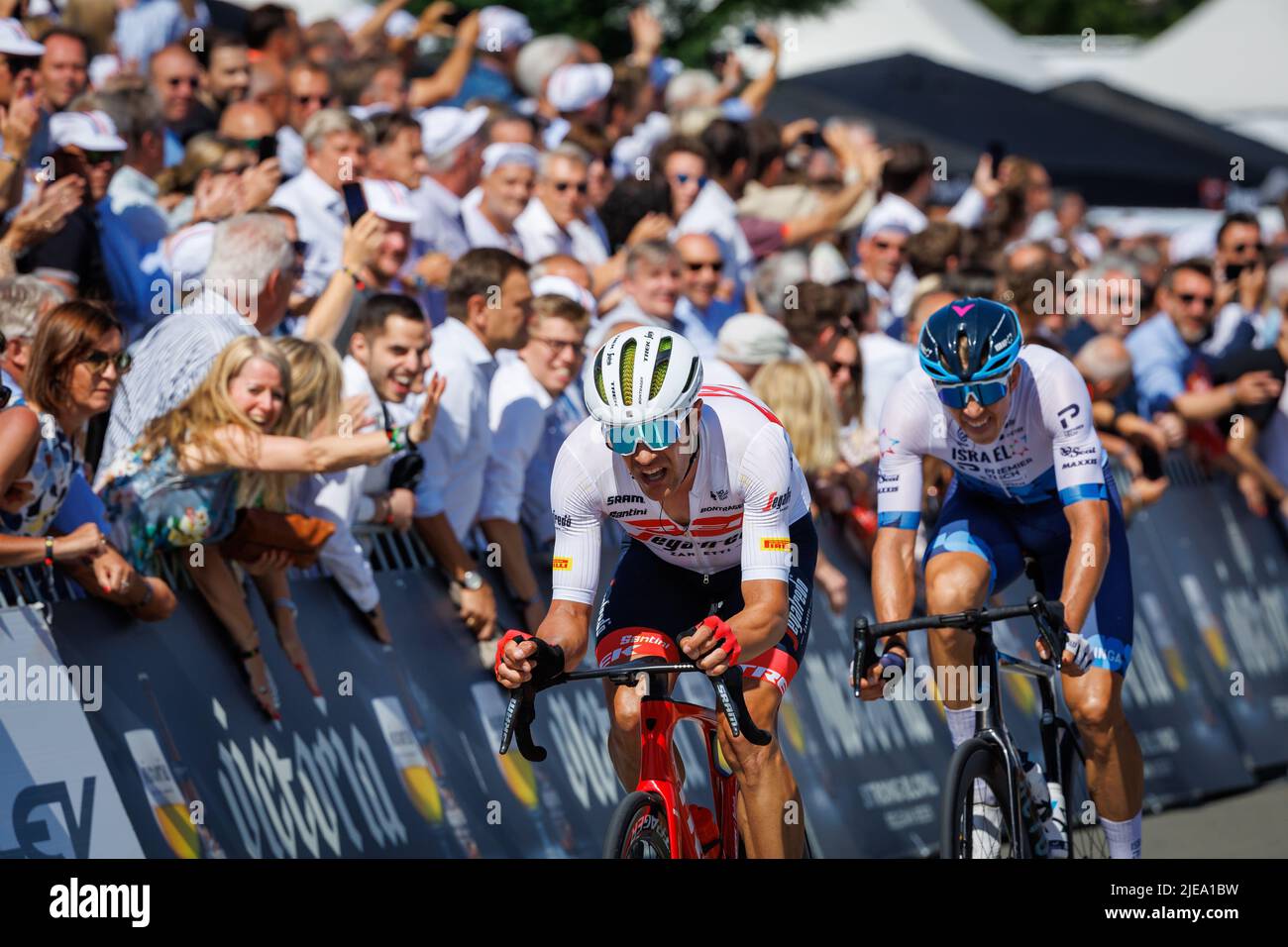 Belgian Jasper Stuyven of Trek-Segafredo and Belgian Sep Vanmarcke of ...