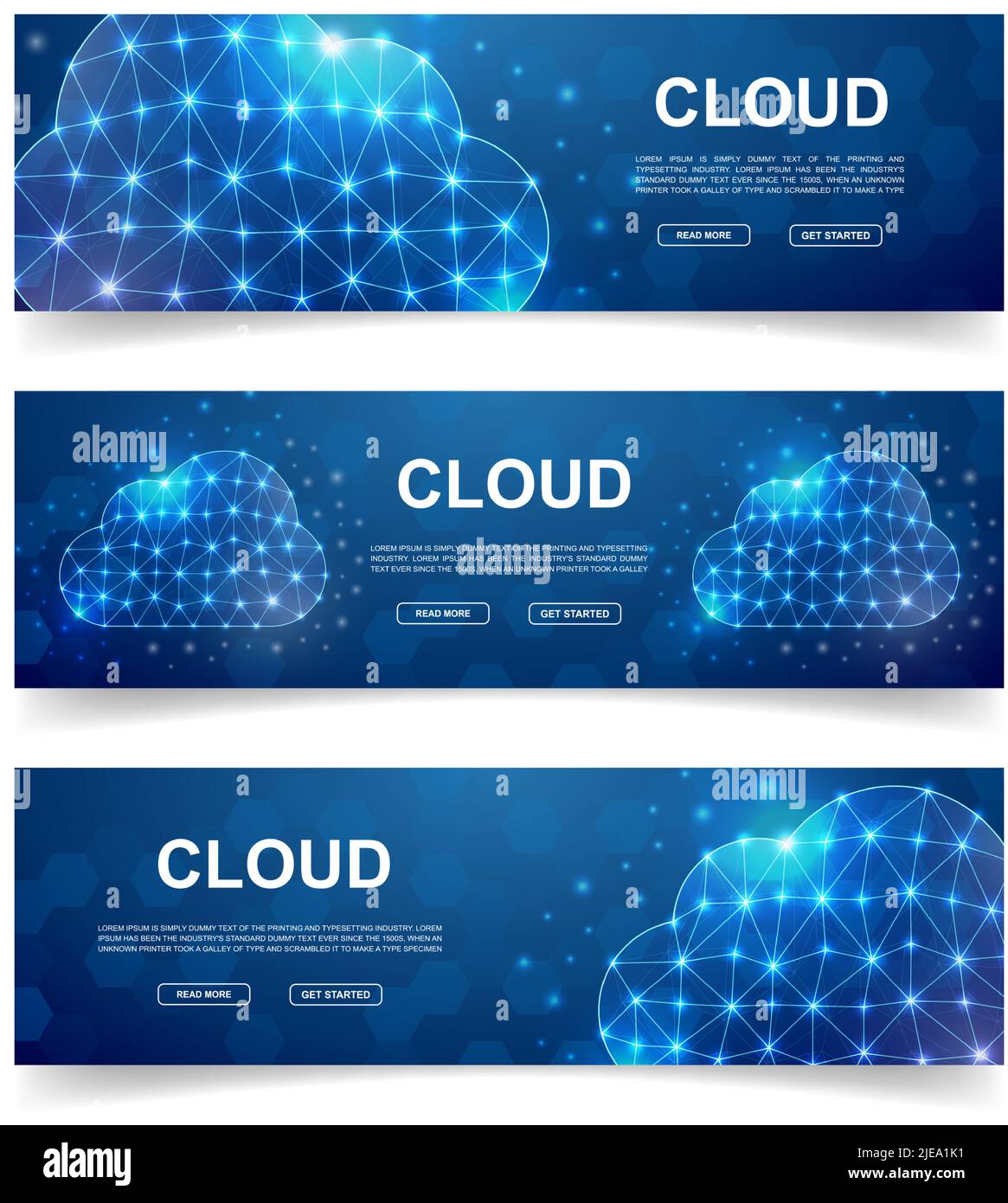 Set of three Cloud horizontal banners. Horizontal illustration for ...