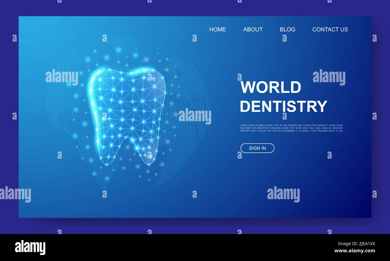 Tooth 3d low poly website template. Dentistry design illustration ...