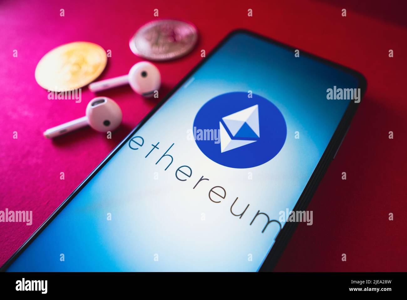 In this photo illustration, the Ethereum (ETH) logo seen displayed on a ...