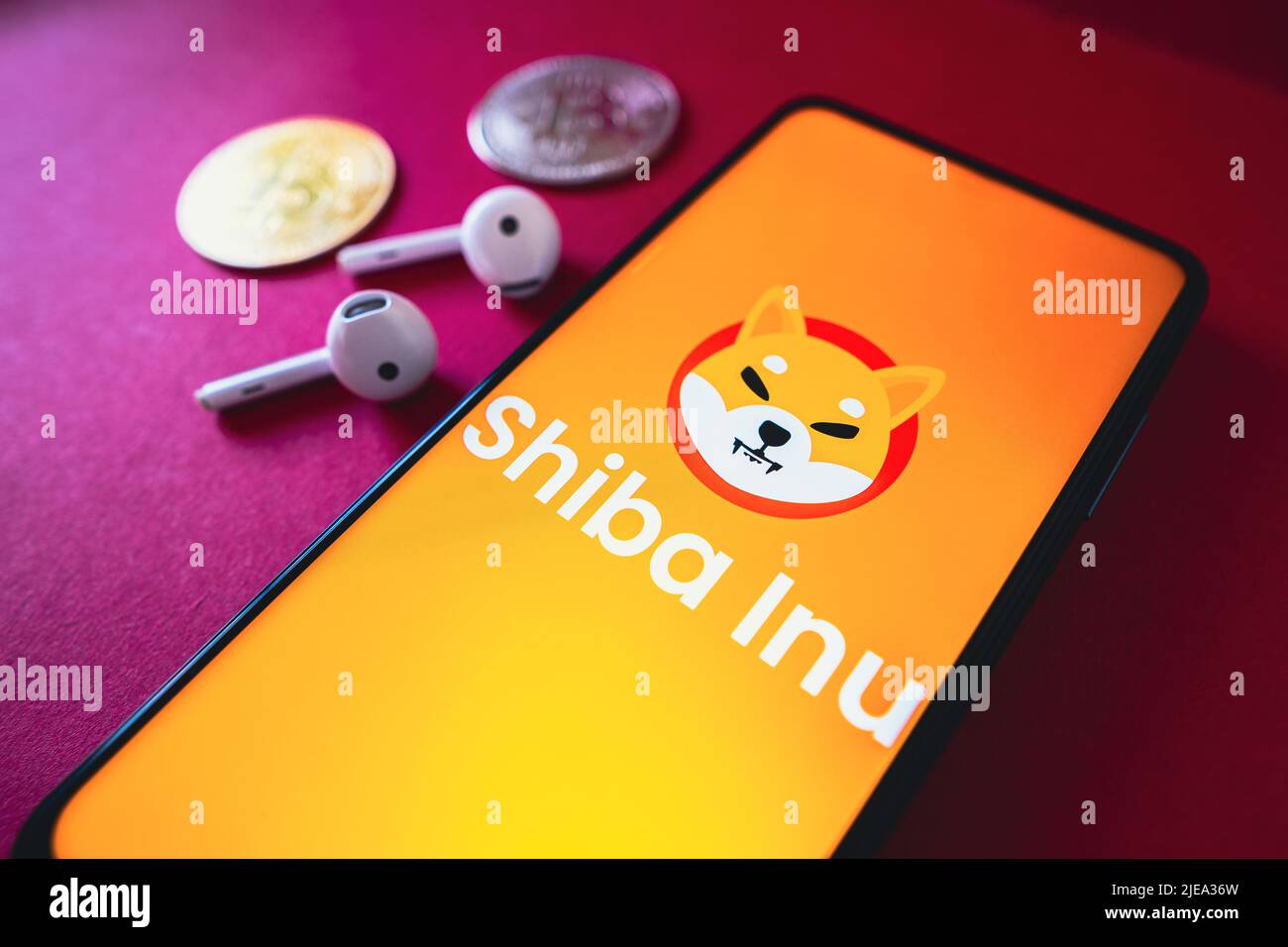 In this photo illustration, the Shiba Inu (SHIB) logo seen displayed on ...